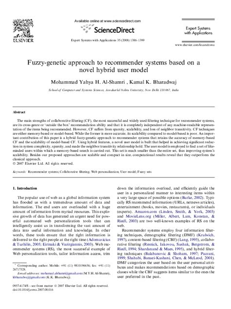 Pdf Fuzzy Genetic Approach To Recommender Systems Based On A Novel