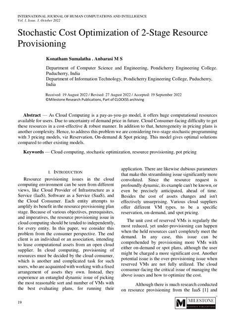 Pdf Stochastic Cost Optimization Of 2 Stage Resource Provisioning