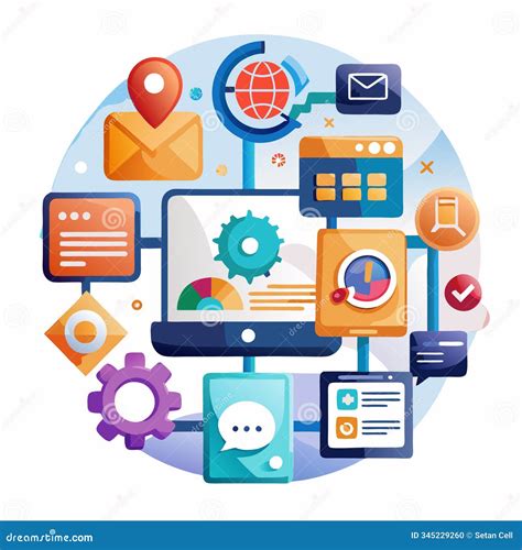 Colorful Illustration Of Interconnected Devices And Icons Representing Various Aspects Of