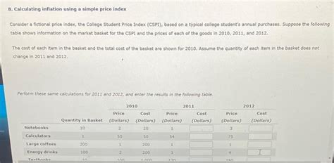 solved 8 calculating inflation using a simple price index