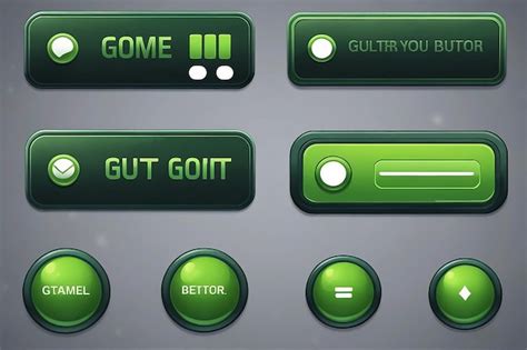 Premium Photo Set Of Green Game Buttons For Mobile Games With Editable Text Effect Gui To