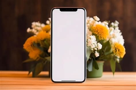 Maqueta De Iphone De Elegancia Floral Con Pantalla Blanca Y Hermosos Arreglos Florales Foto