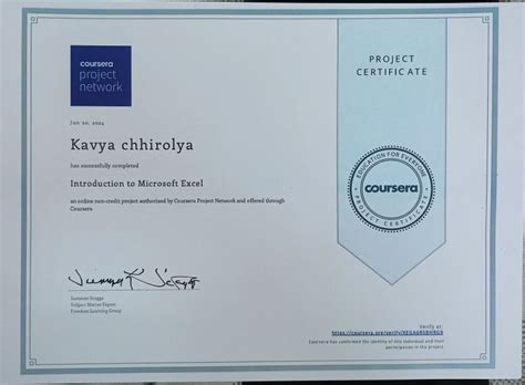 Completed Microsoft Excel Certification Kavya Chhirolya Posted On The