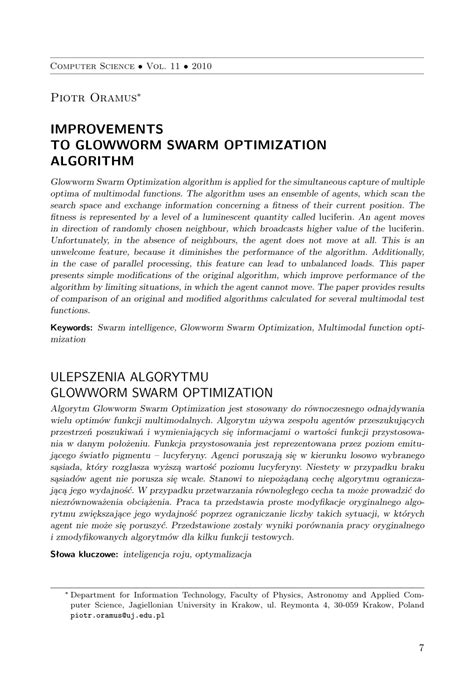 pdf improvements to glowworm swarm optimization algorithm