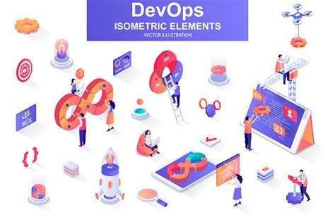 등대 메트릭 요소의 Devops 번들 시작 시작 소프트웨어 개발 배포 및 테스트 자동화 및 프로그래밍 격리된 아이콘 등극 벡터