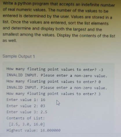 Solved Write A Python Program That Accepts An Indefinite Chegg