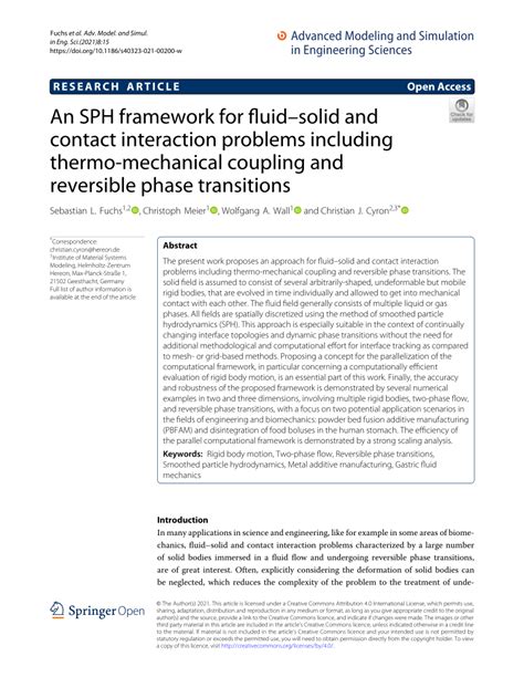 Pdf An Sph Framework For Fluidsolid And Contact Interaction Problems Including Thermo
