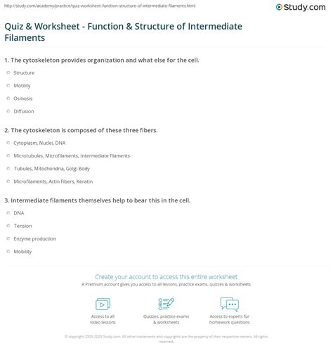 quiz and worksheet function and structure of intermediate filaments