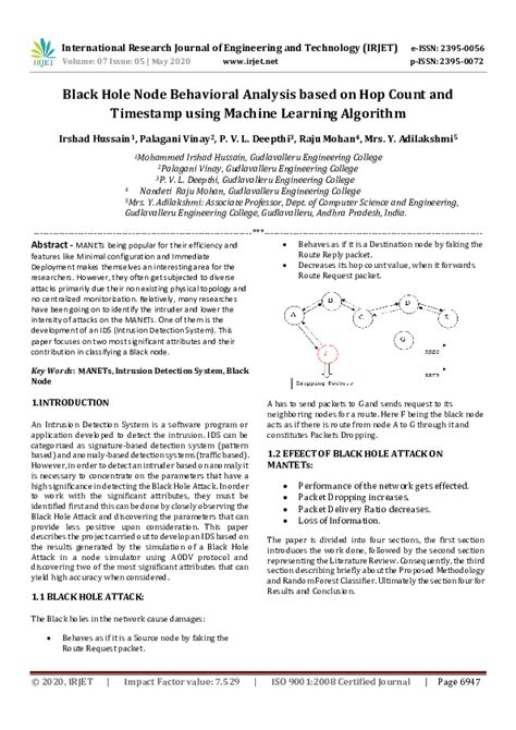 pdf irjet black hole node behavioral analysis based on hop count and