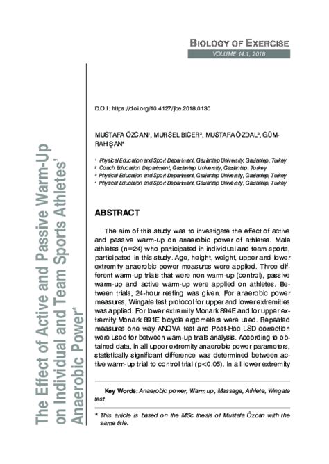 Pdf The Effect Of Active And Passive Warm Up On Individual And Team