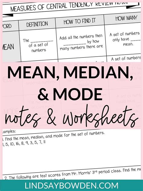 Mean Median Mode Notes And Worksheets Lindsay Bowden In 2022 Central Tendency Babe