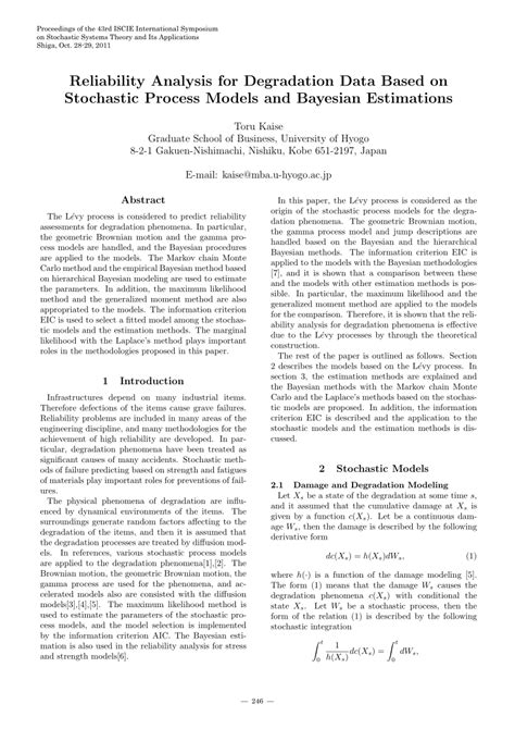 Pdf Reliability Analysis For Degradation Data Based On Stochastic Process Models And Bayesian