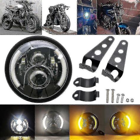 Universal 7 5 Inch Led Retro Bucket Motorcycle Modified Headlight Hi Lo Beam Drl And Matte Black