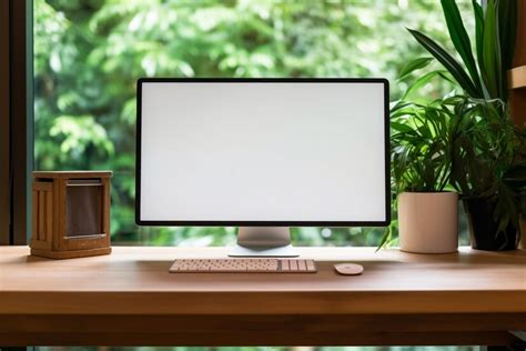 Premium Photo Front View Computer With Empty Screen On Wooden Table In Modern Office