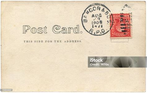 빈티지 엽서는 1900 년대 초에 미국 뱅거에서 보스턴에 기차에 전송 역사적인 엽서 통신의 사용에 대한 아주 좋은 배경 엽서에 대한 스톡 사진 및 기타 이미지 Istock