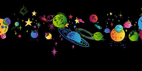 어두운 밤 은하계의 위성과 소행성이 있는 우주 공간의 행성 별자리 떨어지는 운석과 혜성이 있는 우주 우주 수평 다이빙 장식 테두리 검은색에 대한 스톡 벡터 아트 및 기타