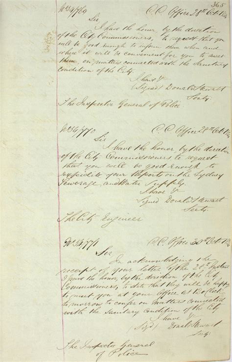 Letter Request For Report On Sydney Sewerage And Water Supply To Be