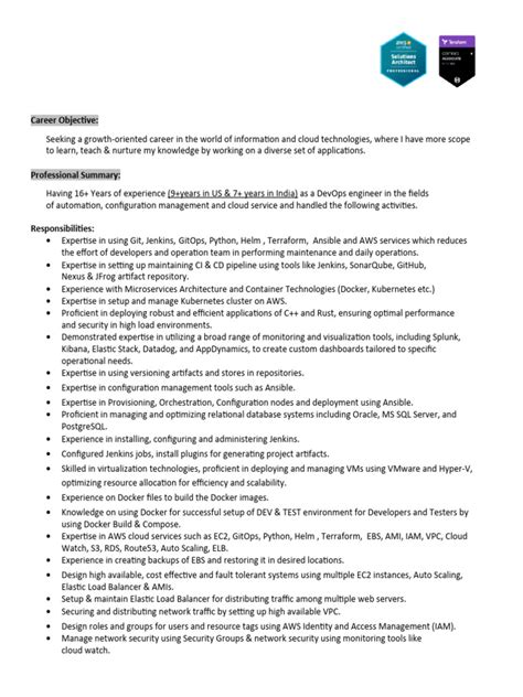 1 Sr Devops Architect Pdf Cloud Computing Amazon Web Services