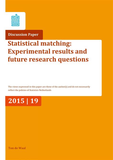 Pdf Statistical Matching Experimental Results And Future Research