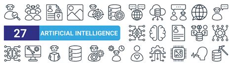 평가 상호 작용 제한 데이터 센터 뇌 It 지원 인간의 웹 디자인 모바일에 대한 데이터 마이닝 벡터 얇은 선 아이콘과 같은 27