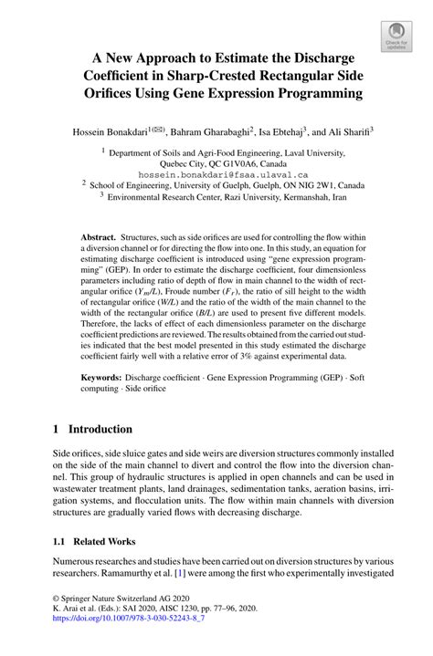 Pdf A New Approach To Estimate The Discharge Coefficient In Sharp Crested Rectangular Side