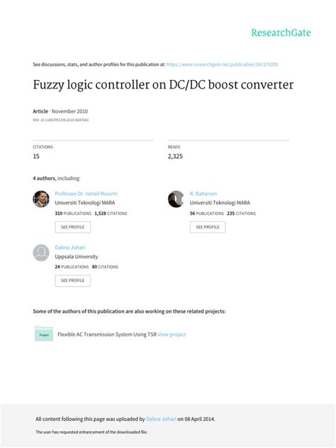 Fuzzy Logic Controller On Dcdc Boost Converter November 2010 Download Free Pdf Control