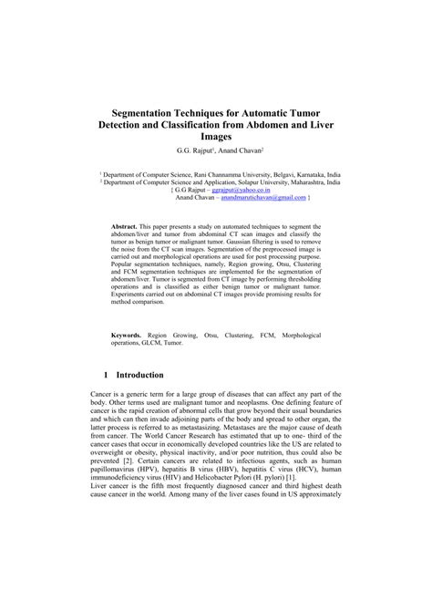 Pdf Segmentation Techniques For Automatic Tumor Detection And Classification From Abdomen And