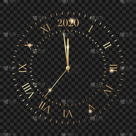 2020 午夜 倒计时 新年前夕 钟 黄金 贺卡 背景分离 边框 模板