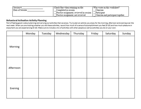 Behavioral Activation Activity Planning Fillable Pdf Self