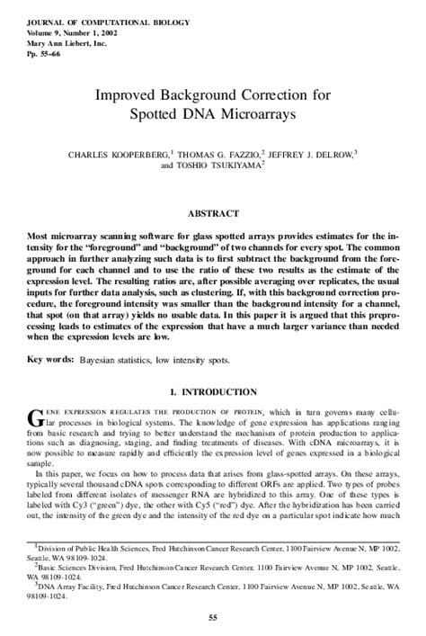 Pdf Improved Background Correction For Spotted Dna Microarrays
