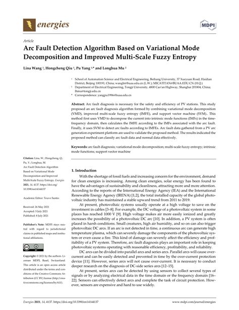 pdf arc fault detection algorithm based on variational mode