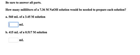 Solved Be Sure To Answer All Parts How Many Milliliters Of Chegg Com