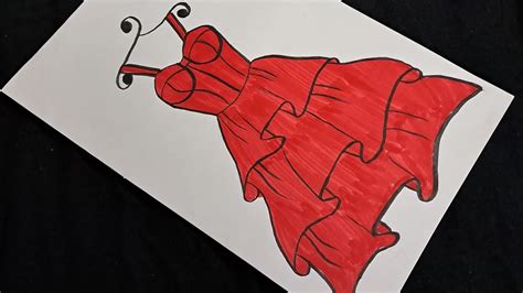 How Make A Beautiful Frock How To Draw A Red Dress Drawing Step By