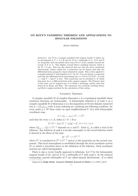 Pdf On Botts Vanishing Theorem And Applications To Singular Foliations