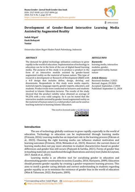 Pdf Development Of Gender Based Interactive Learning Media Assisted