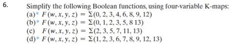 Solved Simplify The Following Boolean Functions Using
