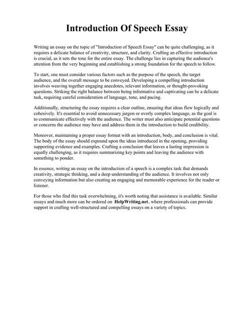 Introduction Of Speech Essaypdf