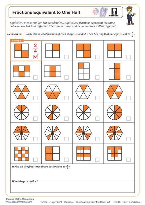 Fractions Equivalent To One Half Worksheet Printable Pdf Worksheets