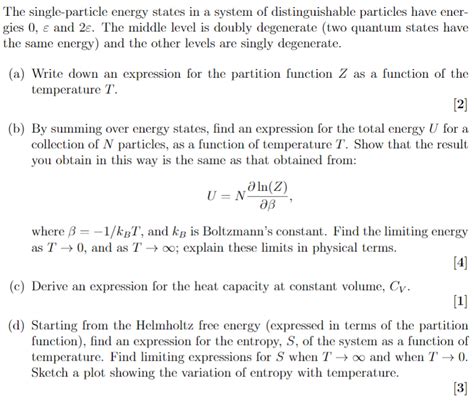 Solved The Single Particle Energy States In A System Of Chegg