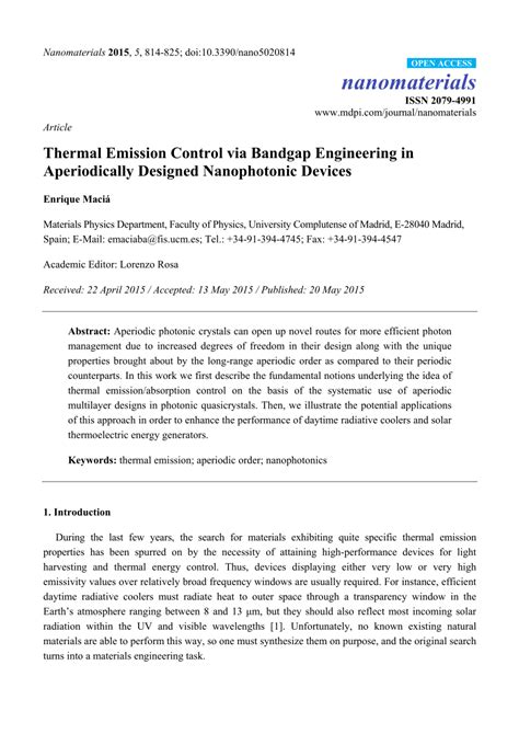Pdf Thermal Emission Control Via Bandgap Engineering In Aperiodically Designed Nanophotonic