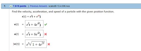 solved find the velocity acceleration and speed of a