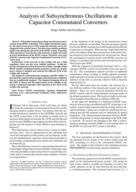 Pdf Analysis Of Subsynchronous Oscillations At Capacitor Commutated