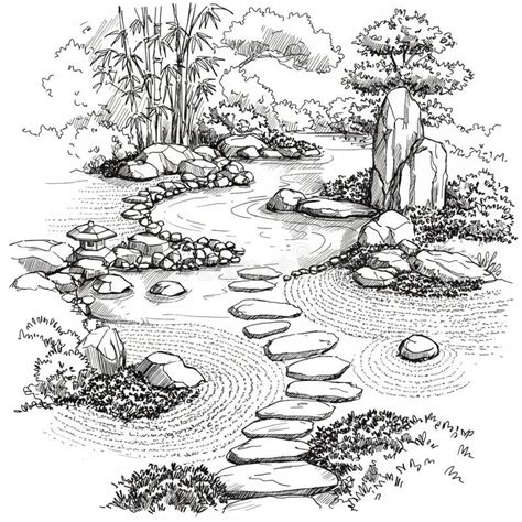 Black White Gardens Sketch Stock Illustrations 460 Black White