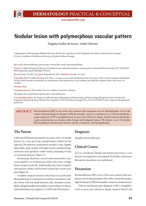 Pdf Nodular Lesion With Polymorphous Vascular Pattern
