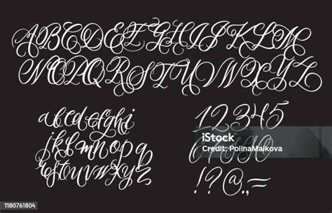 검은 색 배경에 손으로 그린 서체 그려진 벡터 문자 소문자 및 대문자 디자인에 대한 타이포그래피 필기체 알파벳 로고 서체 카드