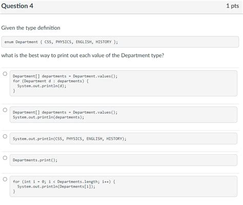 solved question 4 1 pts given the type definition enum