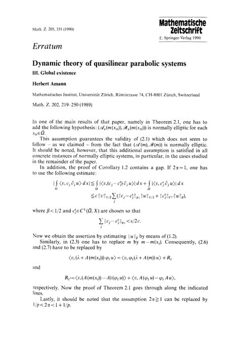 pdf erratum “dynamic theory of quasilinear parabolic systems iii