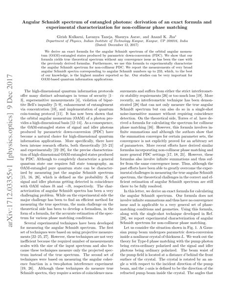 Pdf Angular Schmidt Spectrum Of Entangled Photons Derivation Of An Exact Formula And