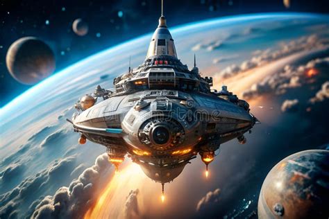 Futuristic Spaceship Illustration Sleek Starcraft Design With Advanced Technology Ai