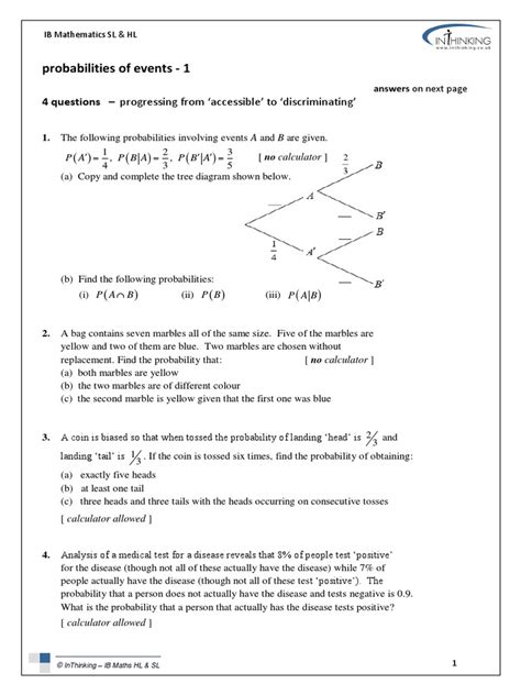 4 Qs Probability Events 1 With Answers V3 Pdf Probability Science